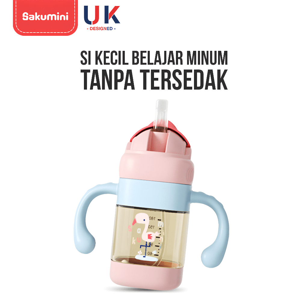 Jual Sakumini Baby Botol Minum Sedotan Training PPSU 240ml Straw Cup | Shopee Indonesia