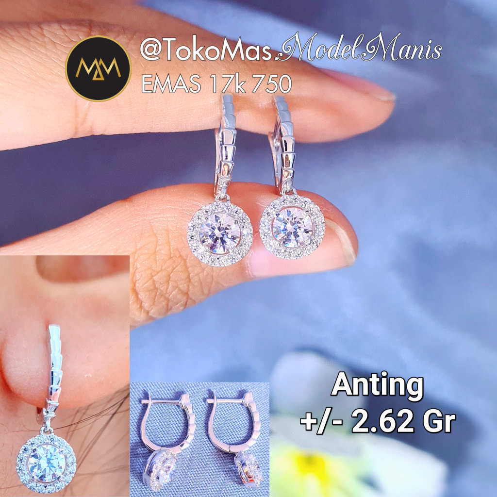 Jual Anting jepit chelsea emas putih 750 kadar 17k | Shopee Indonesia