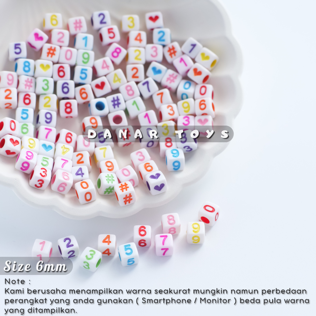 Jual MOTE ANGKA / MANIK MERONCE / BEADS / KOTAK PUTIH ANGKA 6MM ...