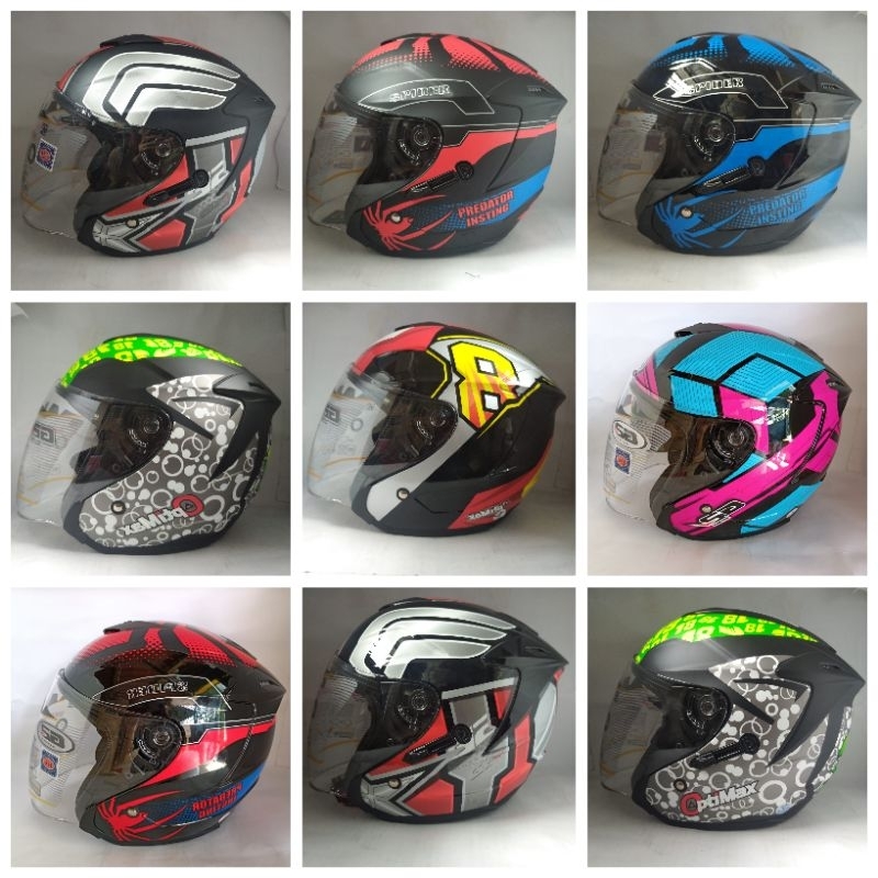 Jual HELM G2 OPTIMAX MOTIF ORIGINAL KACA DOUBLE VISOR HELM HALF FACE ...