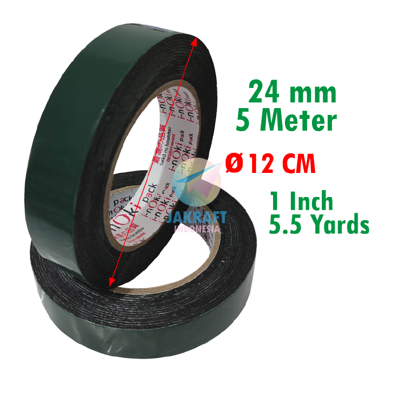 Jual (1 Roll) Double Tape Busa Foam INOKI Hitam 1" Inch 24 mm x 5 Meter ...