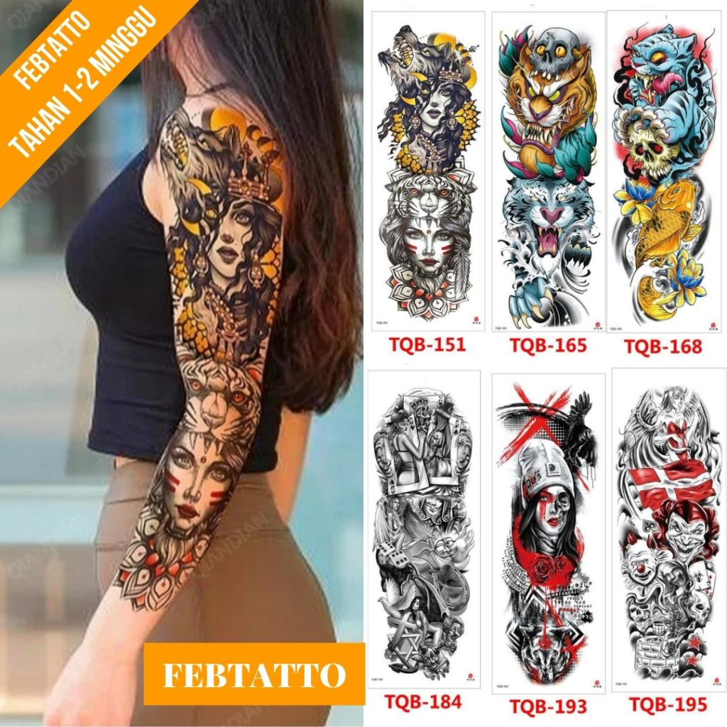 Jual Tato Temporer Full Lengan Ukuran 17cm x 48cm Motif Wanita Srigala ...