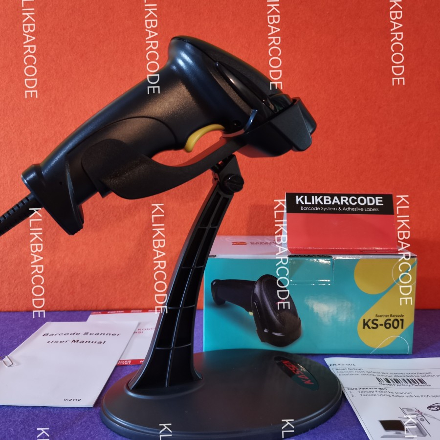 Jual Barcode Scanner 1D Kassen KS-601 auto scan auto sense usb stand ...