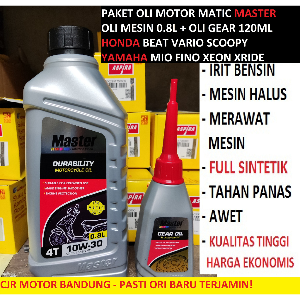 Jual MASTER SYNTHETIC PAKET OLI Mesin + Gear Motor Matic 10W 30 TAHAN PANAS | Shopee Indonesia
