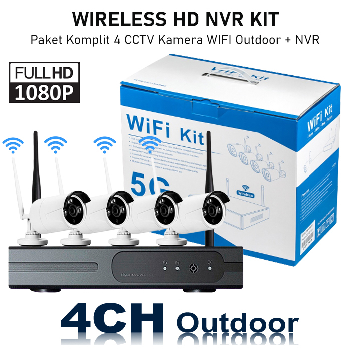 Jual Paket NVR Kit 4 Channel Camera CCTV Wireless Full HD - Plug & Play ...
