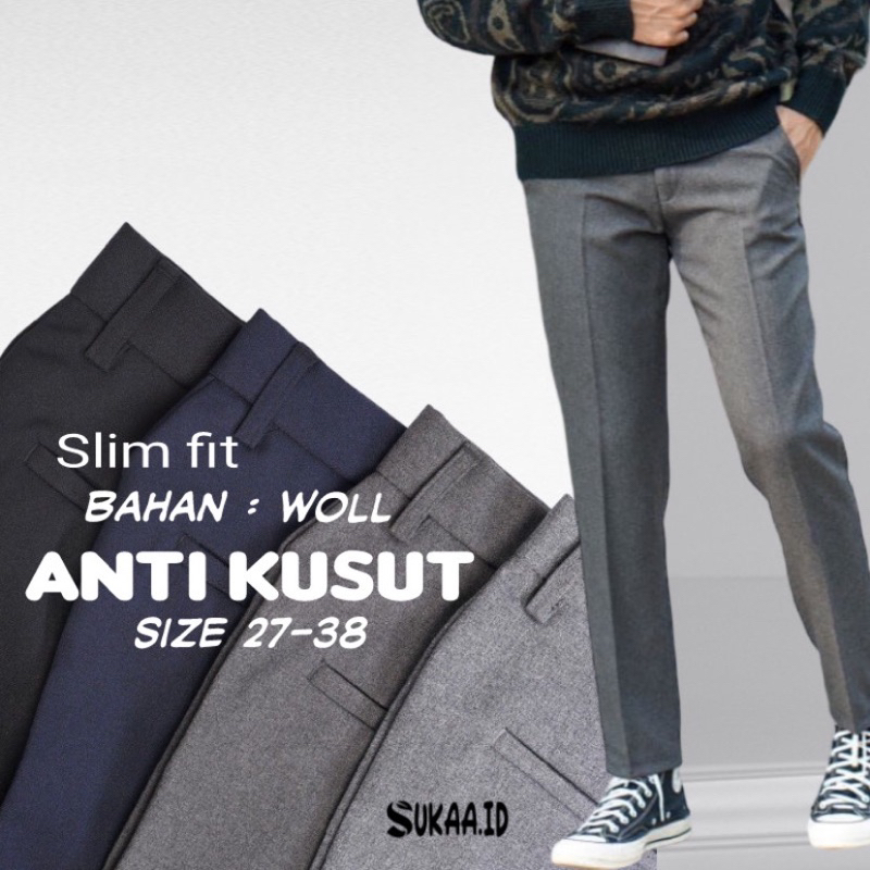 Jual Celana Ankle Pants | Celana Casual Pria | Celana Kantor Formal Pria Slimfit Bahan Dasar ...