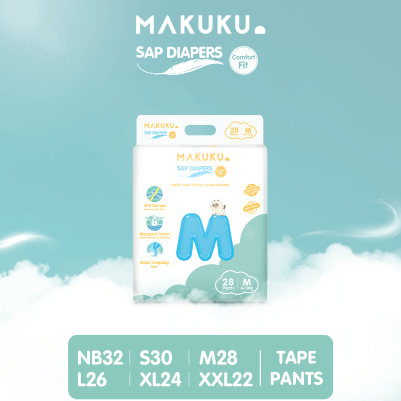 Jual MAKUKU SAP Diapers Comfort Fit Pants M28 Popok Bayi Tipis Extra Dry Anti Gumpal Mengunci ...
