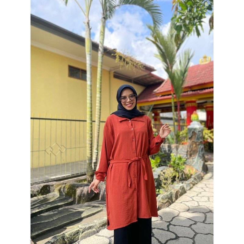 Jual Tunik rayon Busui Long kancing Tunik long kancing crinkcle jumbo ...