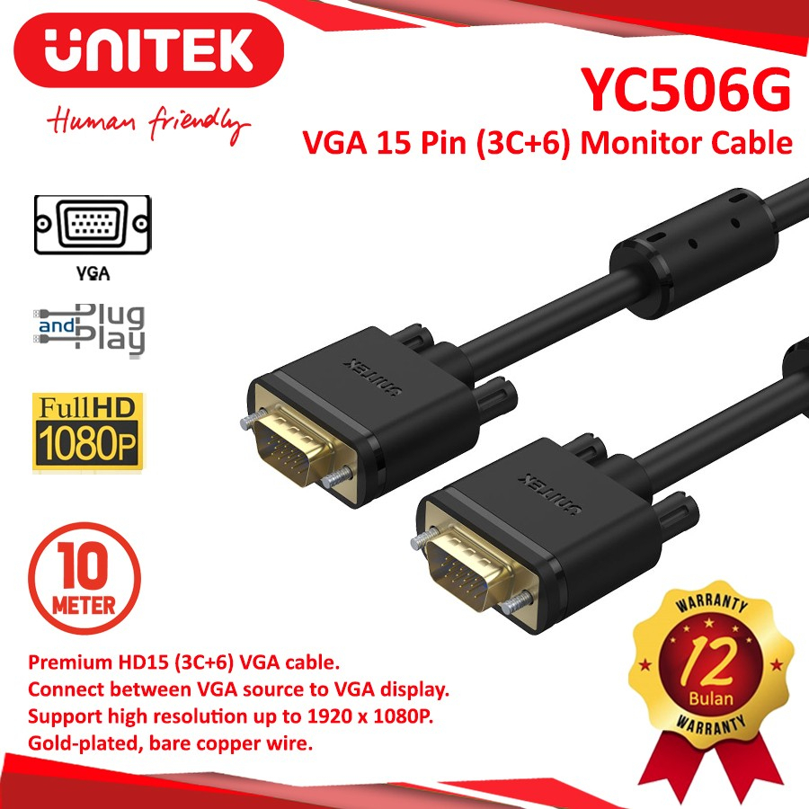 Jual KABEL VGA 10M GOLD PLATED YC506G UNITEK | Shopee Indonesia