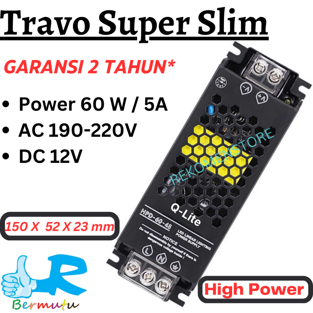 Jual TRAFO SLIM 12V 5A 60W FULL WATT ADAPTOR LED STRIP LED TRAVO SUPER ...