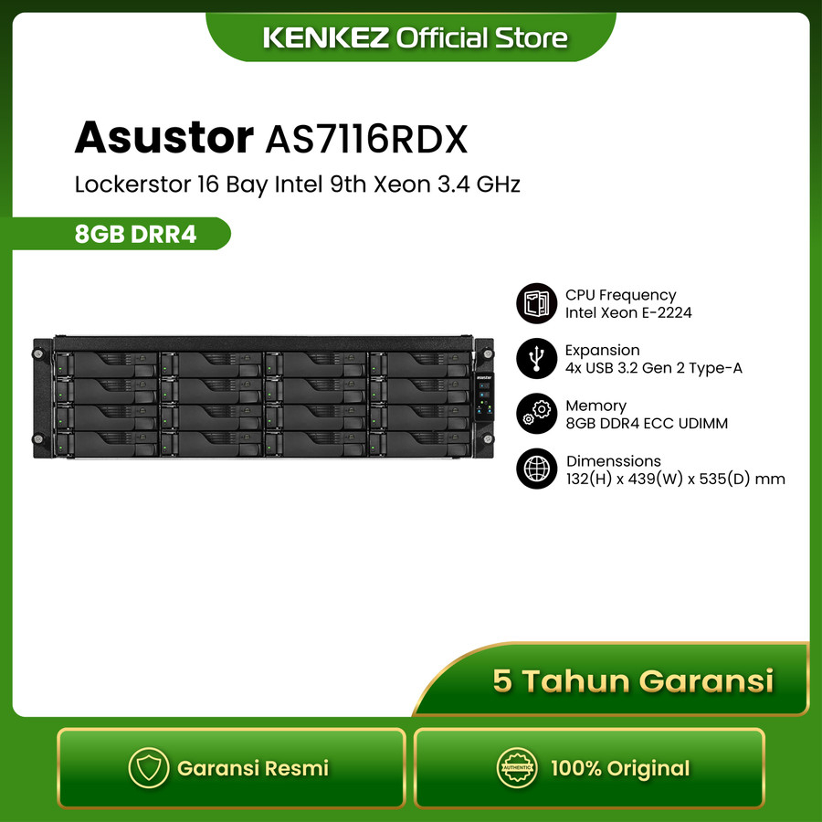 Jual Asustor AS7116RDX NAS 2U Rack 16 bay 3.4GHz / 8GB NAS Server ...