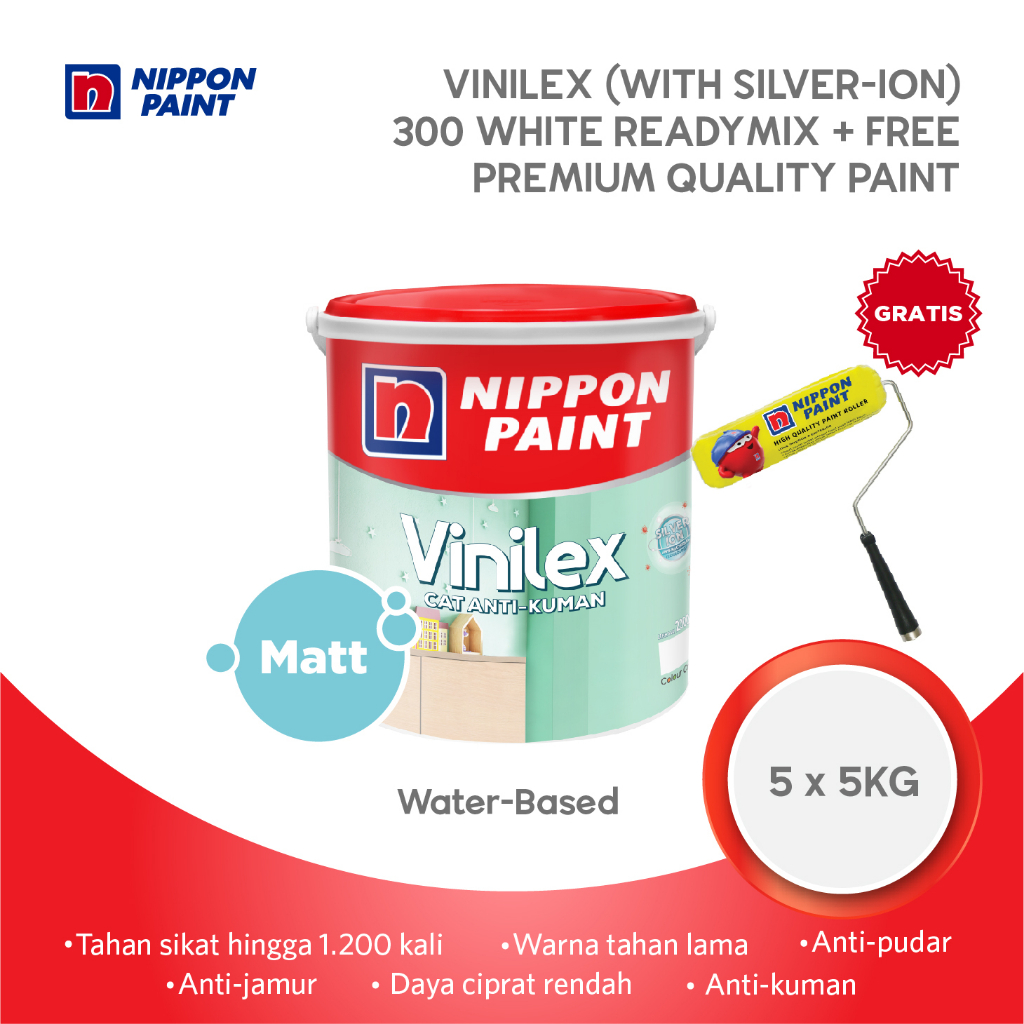 Jual NIPPON VINILEX (WITH SILVER-ION) 300 WHITE-5KG-CAT ANTI-KUMAN | Shopee Indonesia