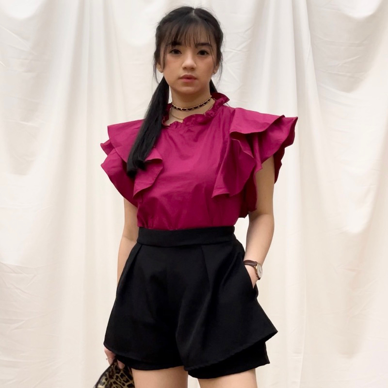 Jual RUFFLE SLEEVE TOP (WT073) | Shopee Indonesia
