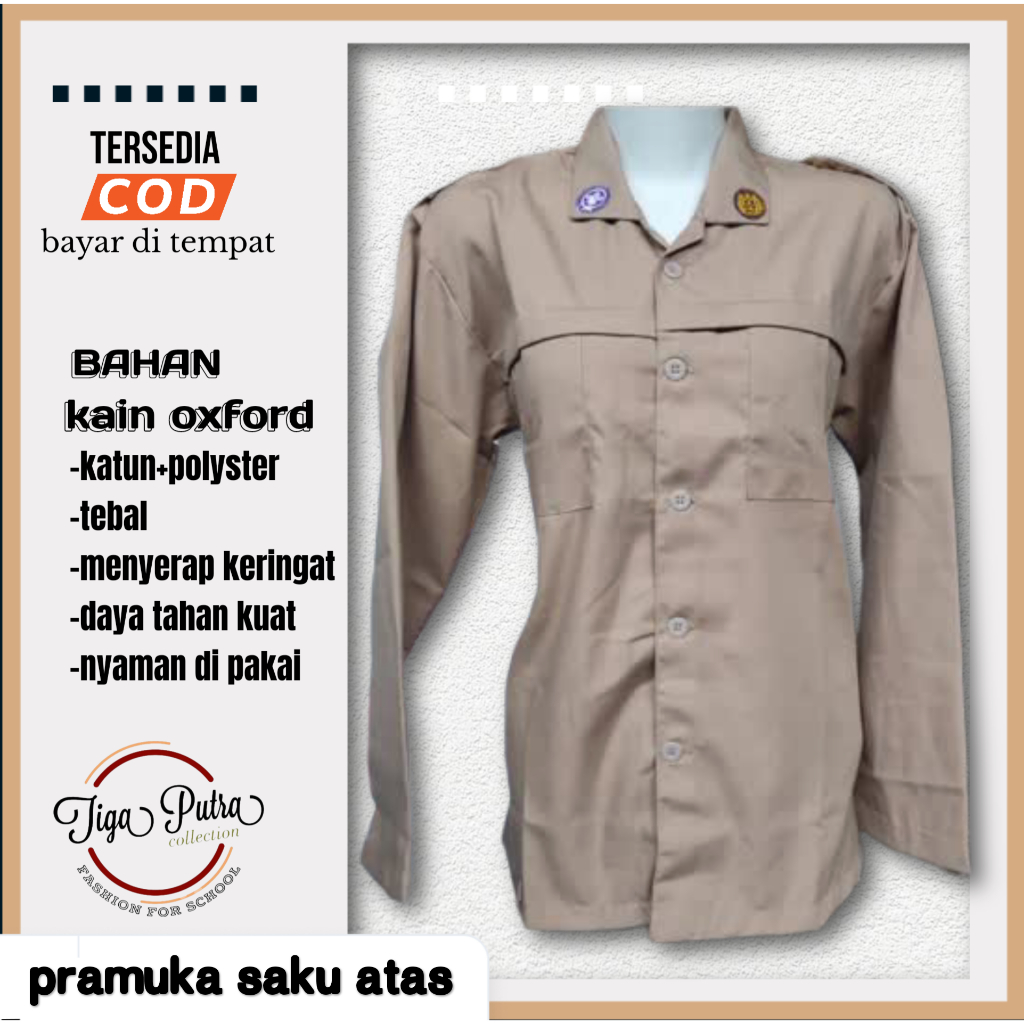 Jual Baju Pramuka Lengan Panjang Saku Atas Penggalang Seragam Sekolah SD SMP SMA Kain Oxford ...