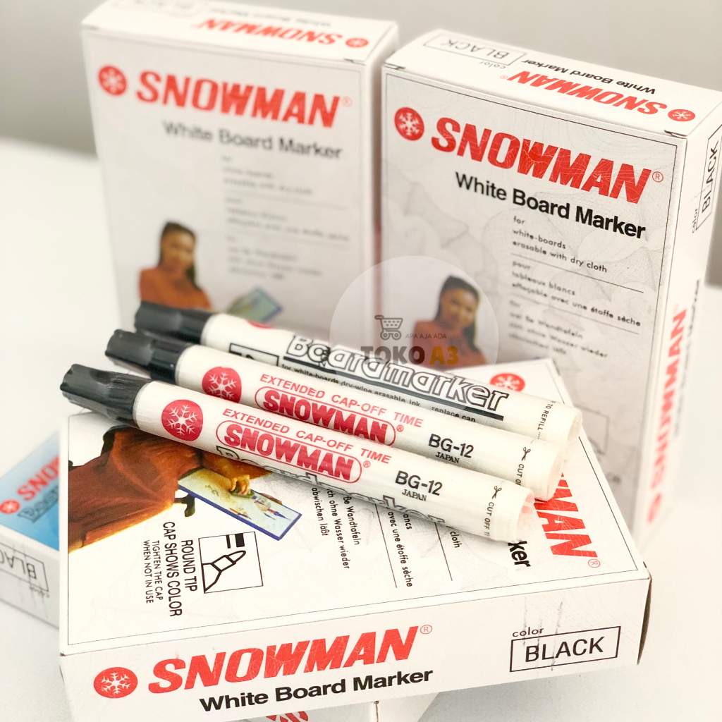 Jual [LUSIN ISI 12PCS] SPIDOL PAPAN TULIS BG-12 SNOWMAN HITAM | Shopee ...