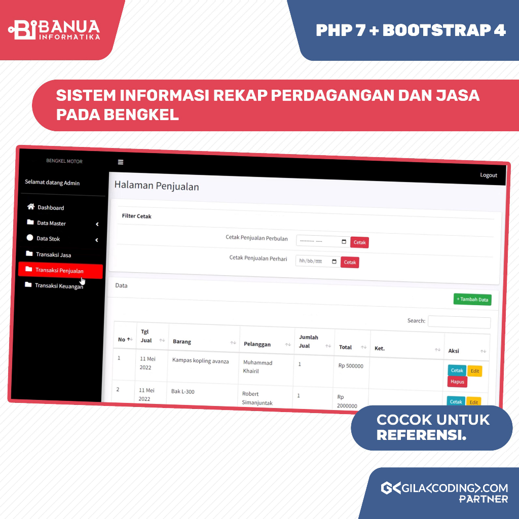 Jual Sistem Informasi Rekap Perdagangan Dan Jasa Pada Bengkel Berbasis Web | Shopee Indonesia