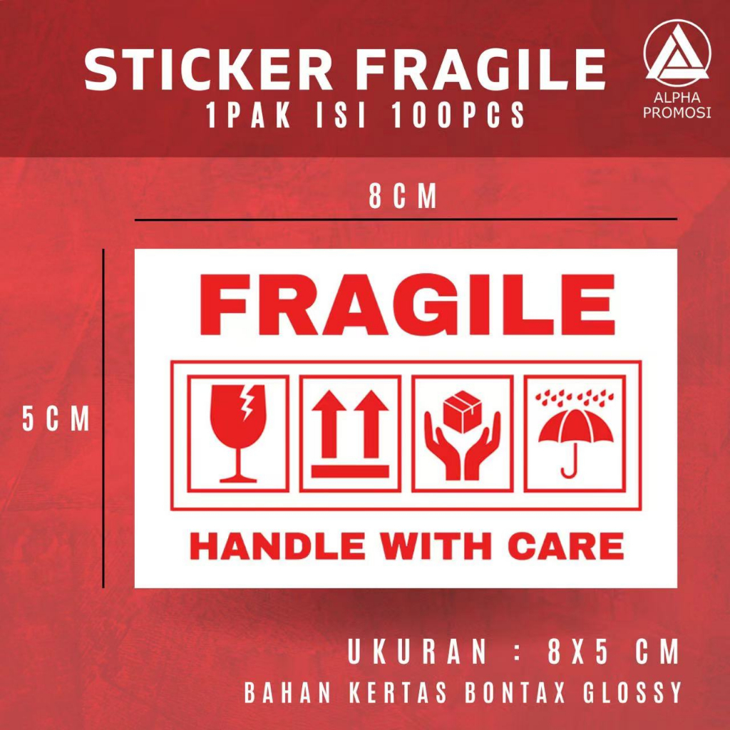 Jual [Isi 100 pcs] | STIKER FRAGILE MERAH | 8 CM X 5 CM | LABEL STIKER ...