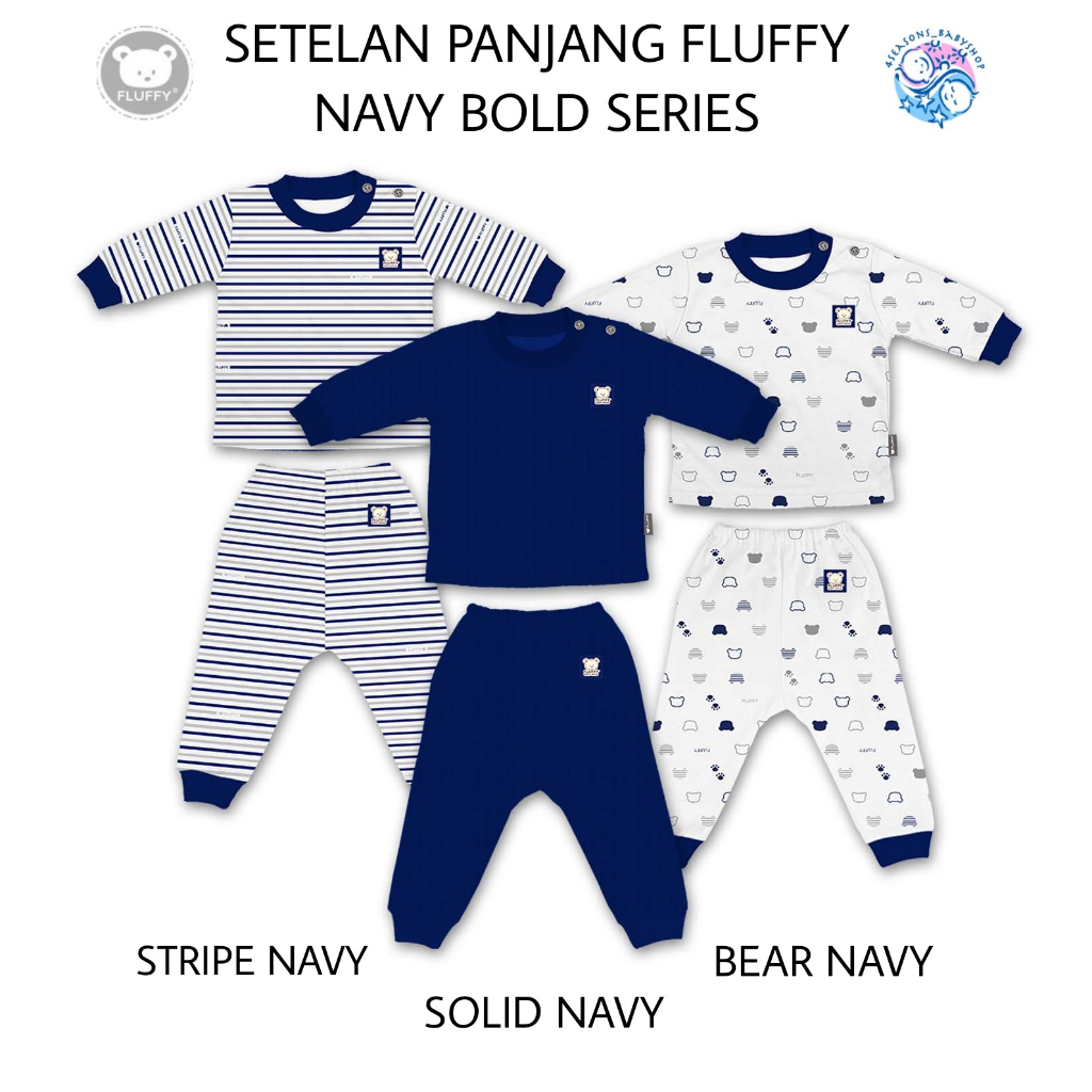 Jual SETELAN PANJANG FLUFFY NAVY BOLD SERIES S M L | Shopee Indonesia
