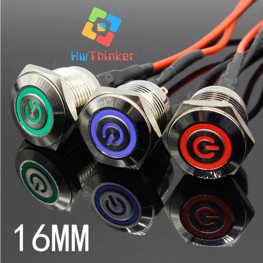 Jual Tombol Push Button 16mm 19mm LED Momentary Switch Stainless Metal ...