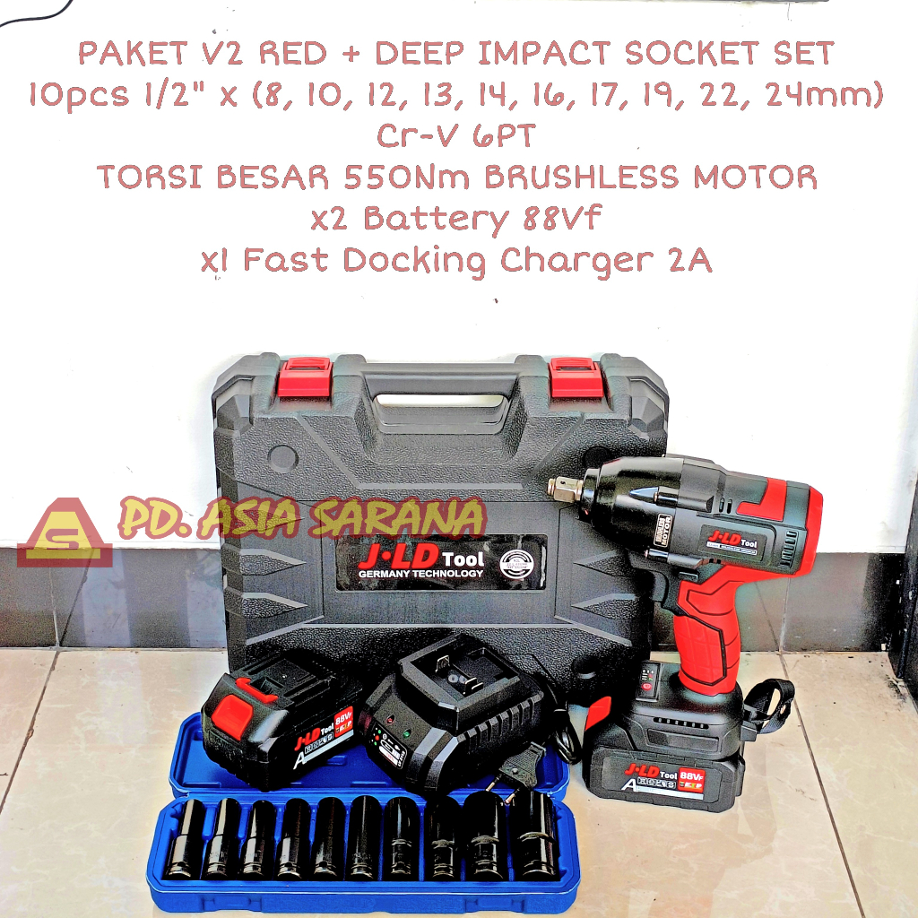 Jual PAKET Cordless Impact Wrench Torsi Besar JLD 88Vf 88F Brushless ...