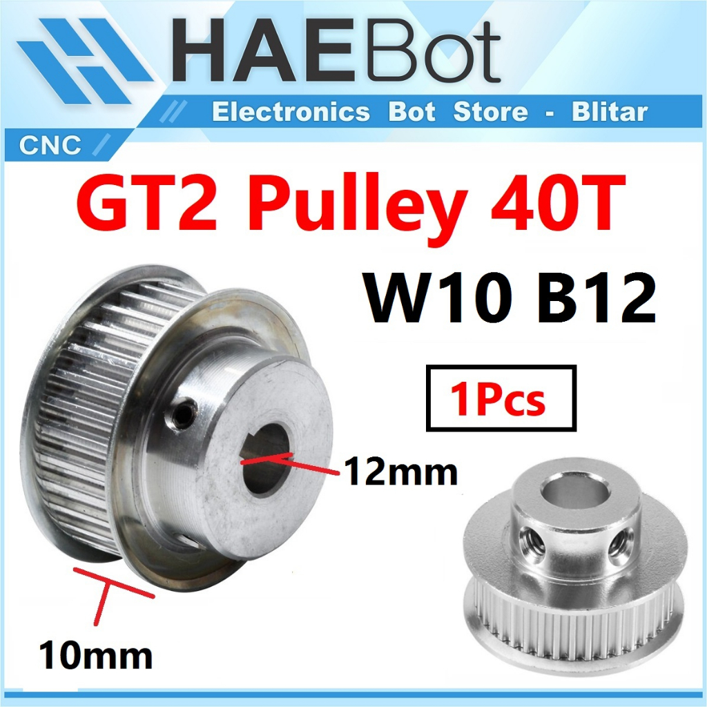 Jual [HAEBOT] GT2 Pulley Timing CNC 40T W10 Bore 5 6 6.35 8 10 12 mm ...