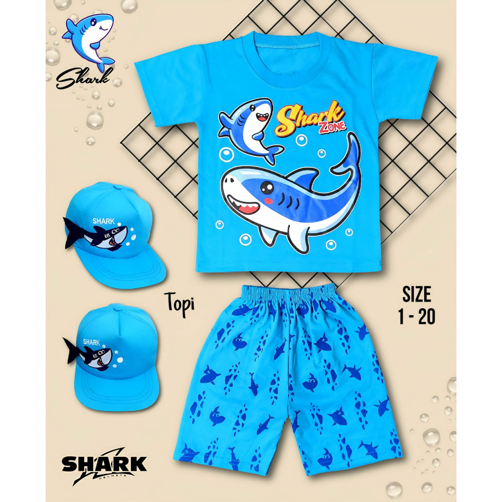 Jual Setelan baju anak laki laki IKAN HIU SHARK Lucu untuk anak 2-10 ...