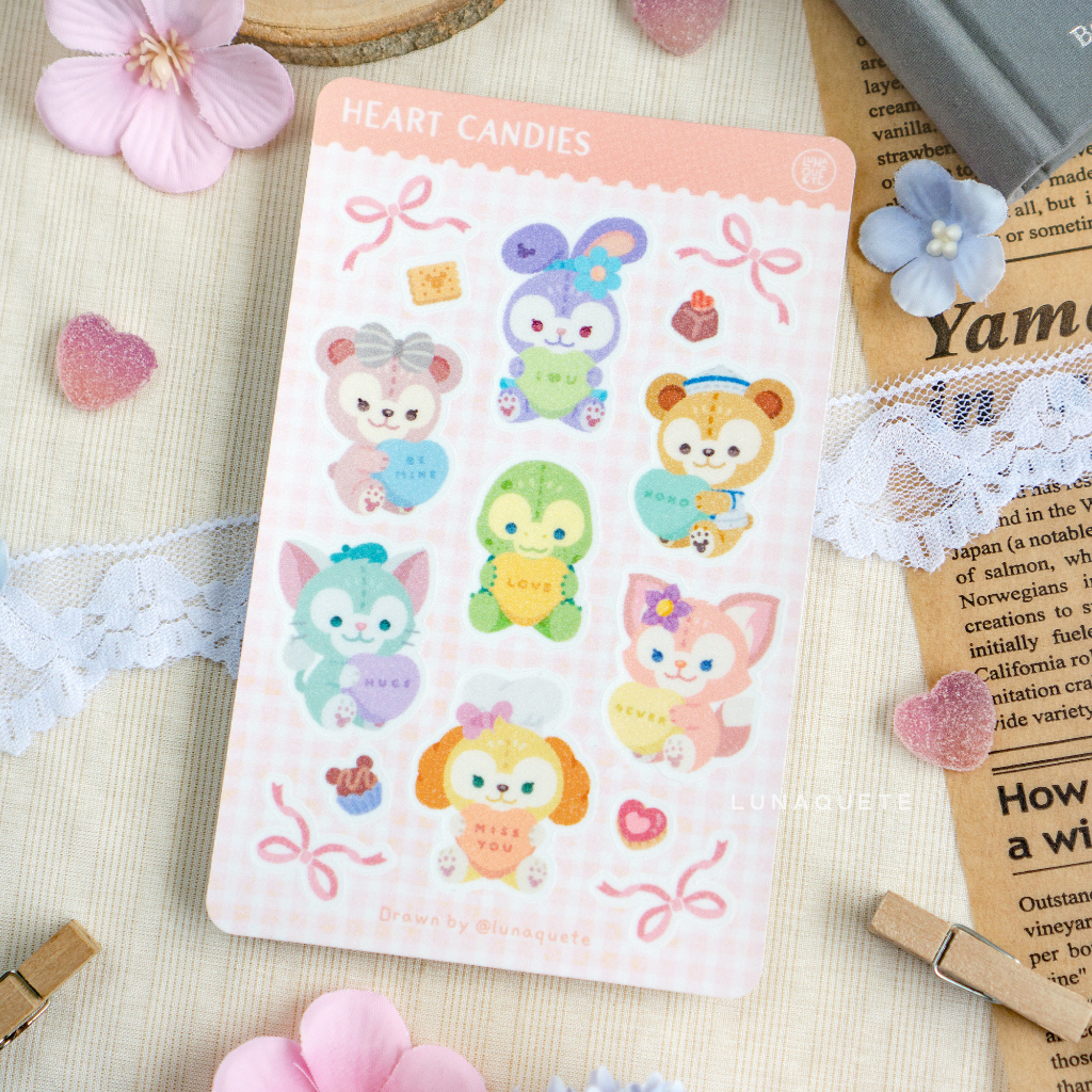Jual Heart Candies Disney Cute Glitter Laminated Vinyl Sticker Sheet ...