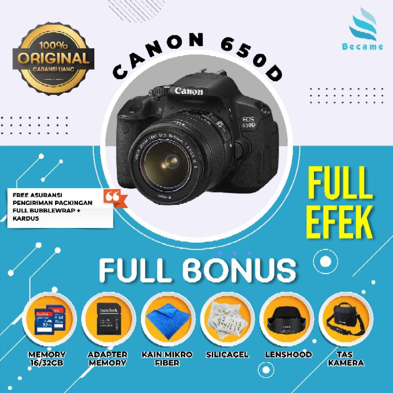 Jual CANON EOS 650D LENSA KIT 18-55MM + MEMORY 32gb + TAS NEW + GARANSI ...