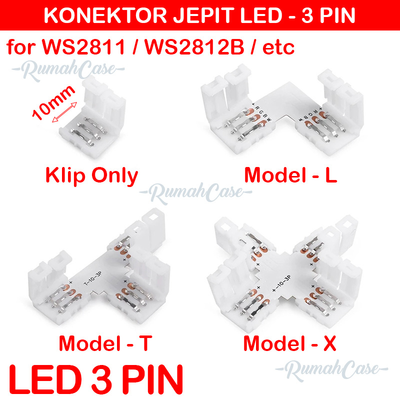 Jual Konektor Jepit LED Strip 3 Pin RGB ws2811 ws2812b Klip PCB L T X ...