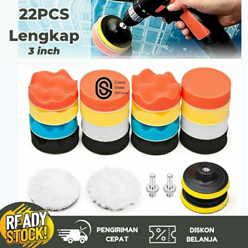 Jual Busa Spons Poles Polish Bodi Mobil Wol Buffer Wheel 3 Inch 22pcs ...