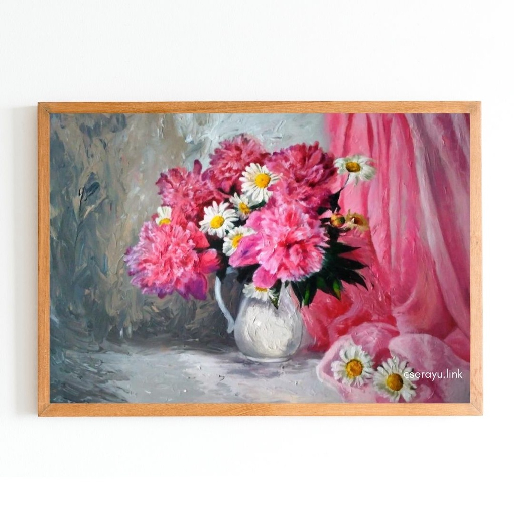 Jual Poster Lukisan Cetak Gambar Bunga Klasik Indah Frame Kayu Natural ...