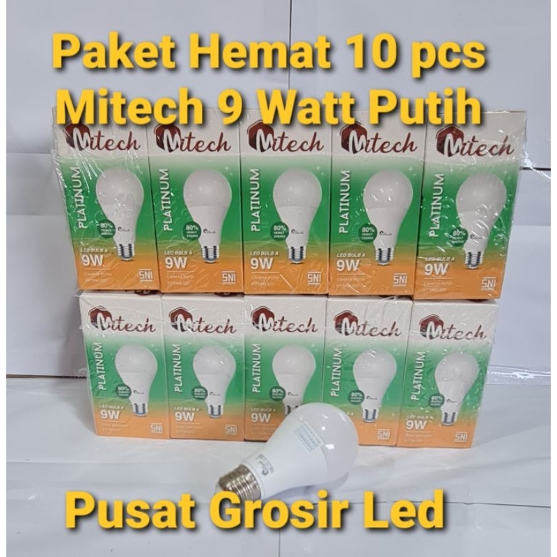 Jual Paket Hemat 10 Pcs Lampu Led Mitech 9W 9 Watt SNI Bergaransi 1 Tahun Putih Dan Kuning ...