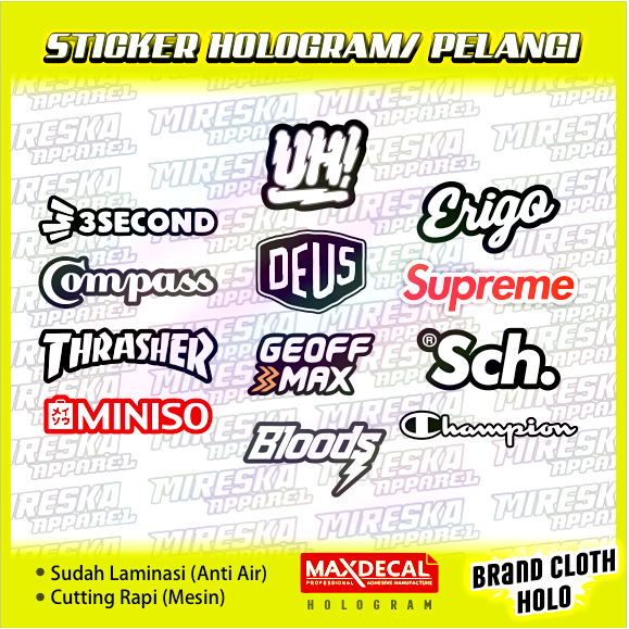 Jual Terbaru!! Stiker Viral Hologram Terlaris BRAND CLOTH Series ...