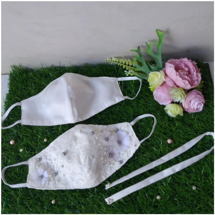 Jual Masker akad nikah kain Brokat payet mutiara dg kombinasi bunga ...
