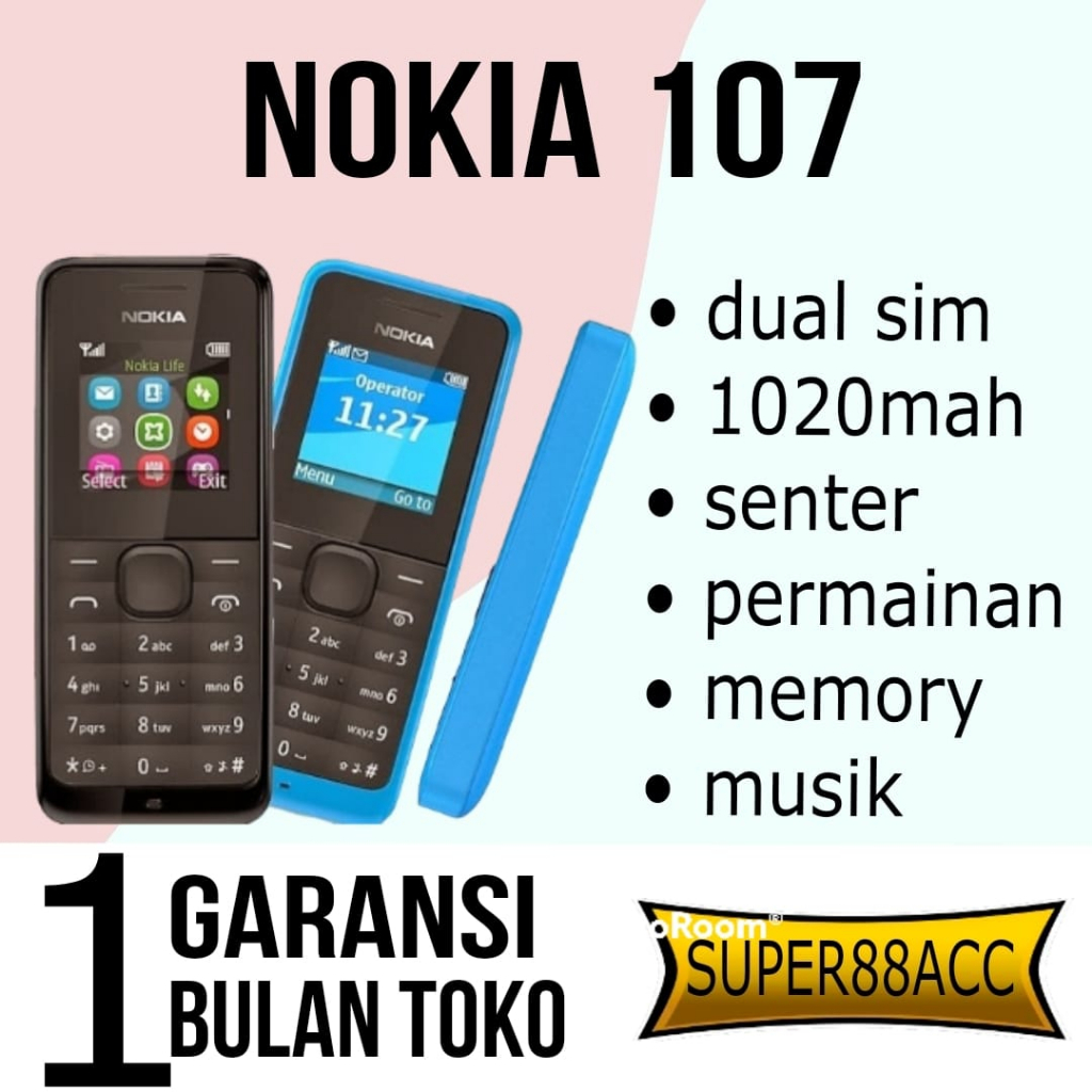 Jual HP NOKIA HANDPHONE JADUL 107 DUAL SIM VARIASI BIRU | Shopee Indonesia
