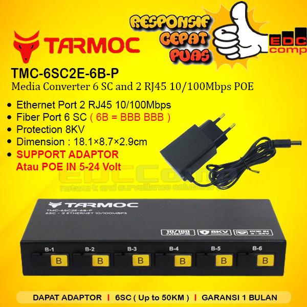 Jual Tarmoc TMC-6SC2E-6B-P | Media Converter Switch 6FO 2LAN / 6 FO 2 LAN 10/100Mbps POE IN 5-24 ...