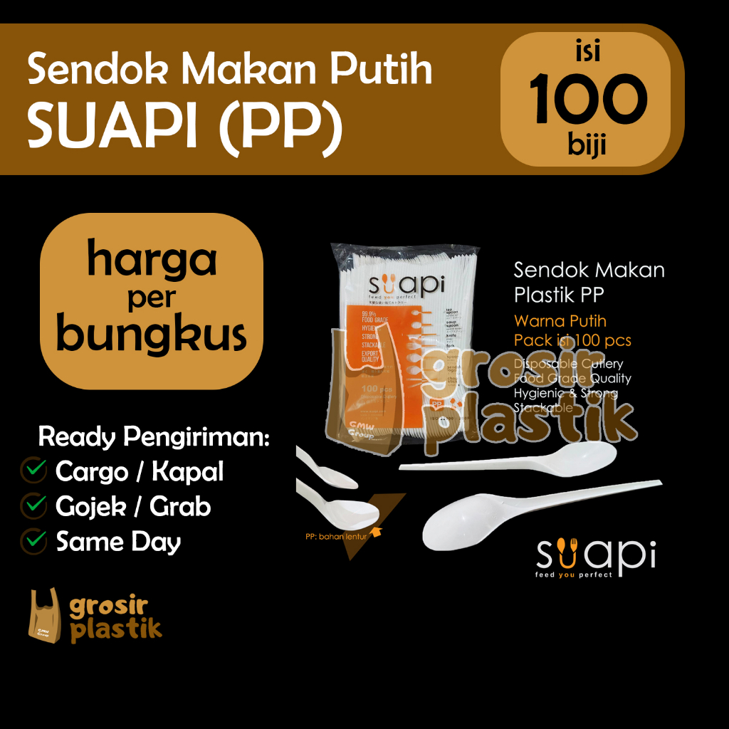 Jual [BKS] Sendok Makan Plastik Putih SUAPI (PP) Higienis isi 100 ISO ...