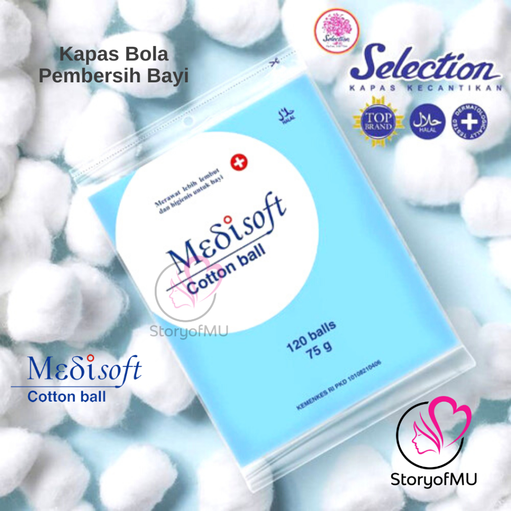 Jual KAPAS SELECTION MEDISOFT Facial Cotton Ball Biru Bulat 75gr ...