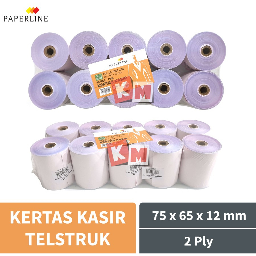 Jual Kertas Struk Kasir Paperline 75 x 65 mm 2 Ply NCR Roll Telstruk ...