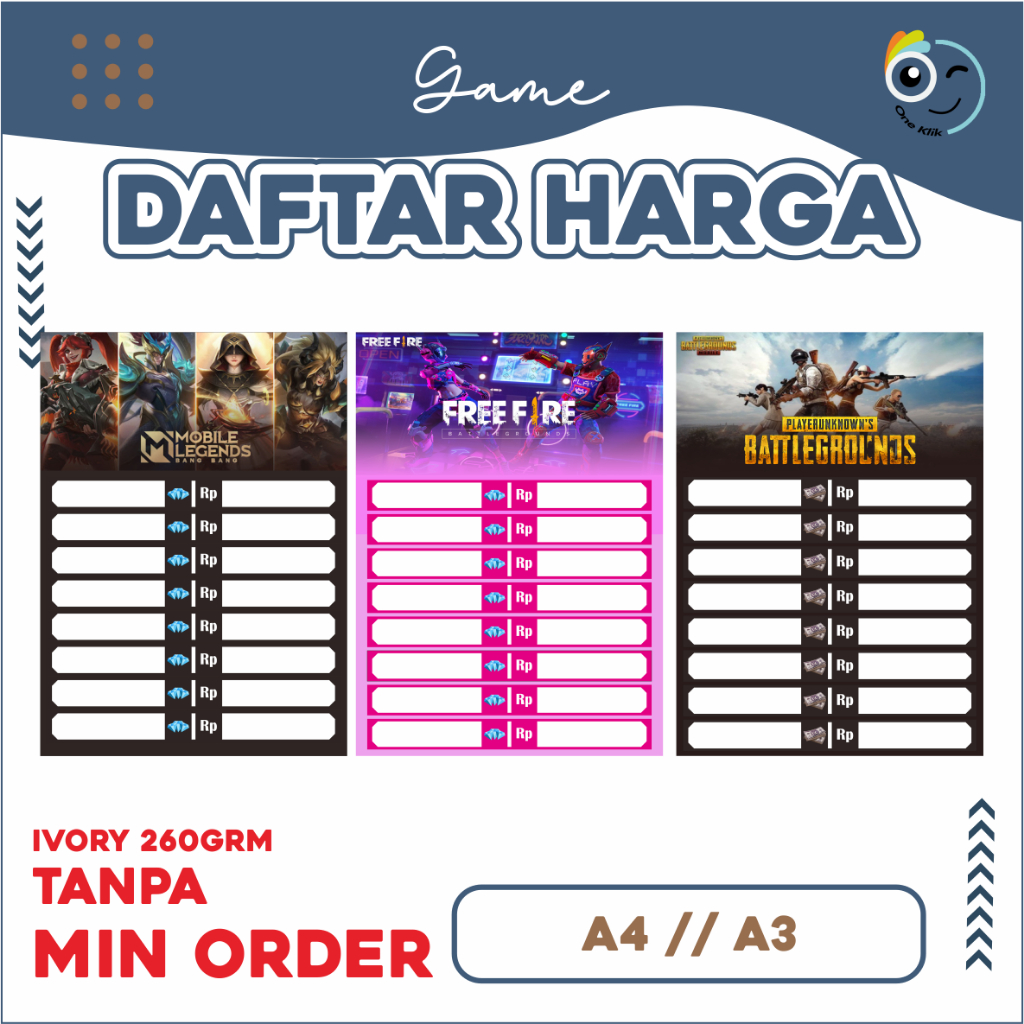 Jual Poster Konter Daftar Harga Top Up Game / Poster Paket Konter ...