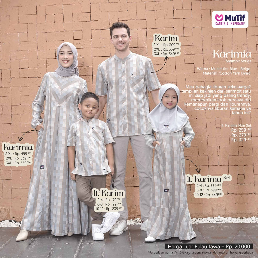 Jual ( Sarimbit Mutif Karimia Multicolor Blue Beige ) Gamis Mutif ...