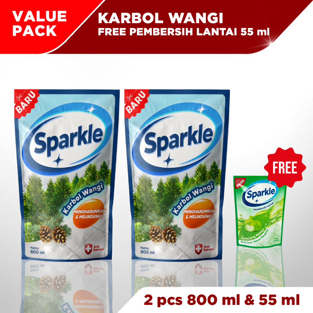 Jual Sparkle Karbol Wangi 800 mL (Twinpack/2 pcs) + Free Pembersih Lantai Apel 55 mL | Shopee ...
