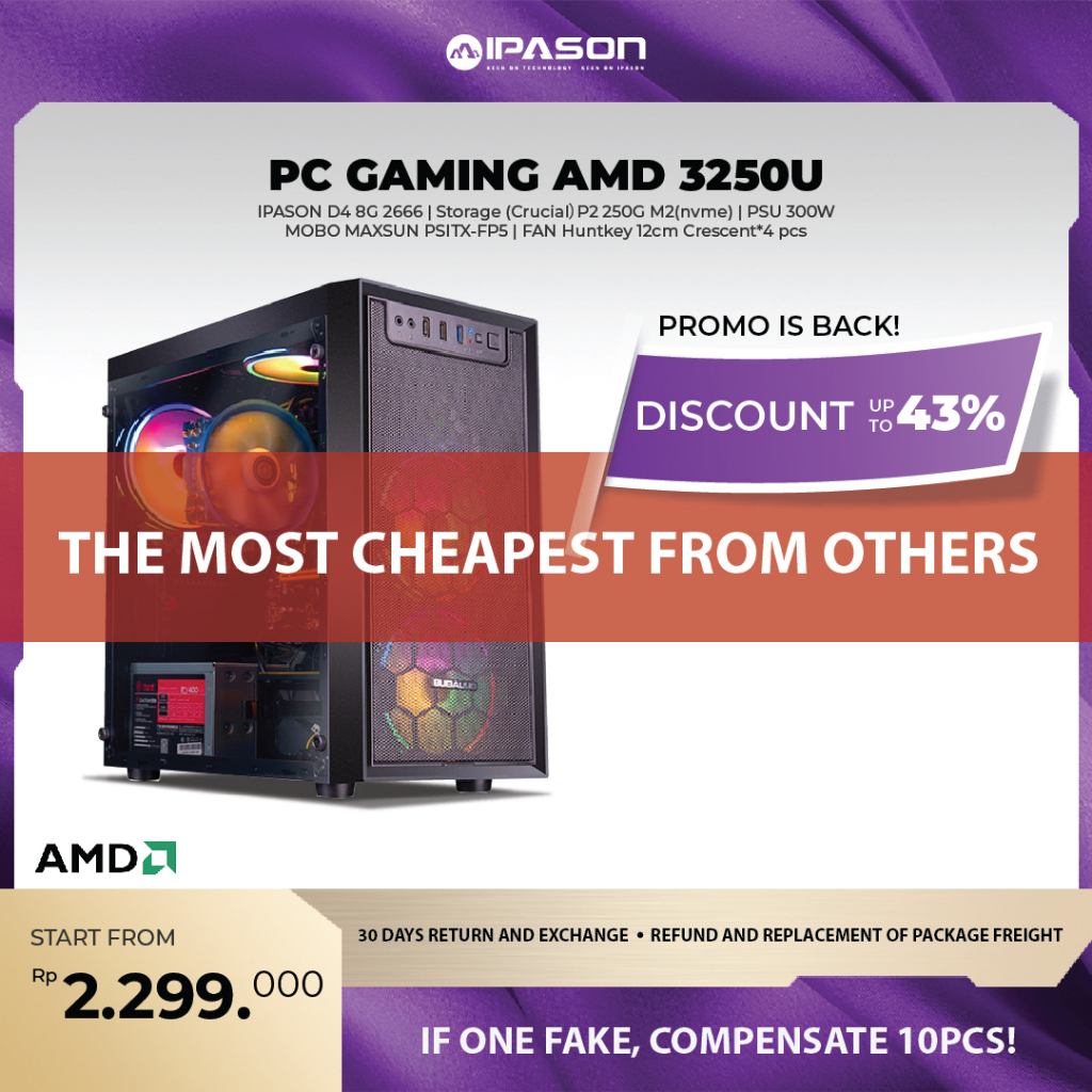 Jual IPASON Desktop PC AMD 3250U 8G 250G 300w win10 fans*4 Office PC | Shopee Indonesia