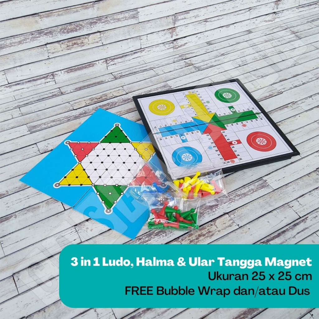 Jual 3 in 1 Ludo, Ular Tangga, Halma Magnet 25x25 cm Papan Lipat ...