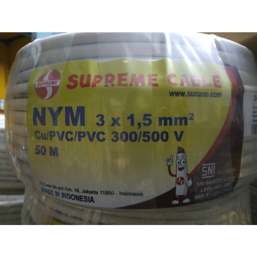 Jual KABEL LISTRIK MERK SUPREME NYM 3x1.5 / 3x1,5 PER ROLL / @ ROLL | Shopee Indonesia