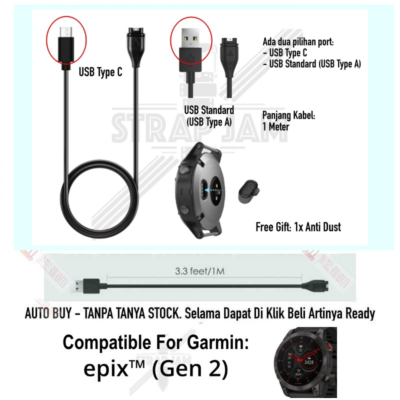Jual Cable Kabel Dock Data Sync Charge Charger Untuk Garmin Epix Gen 2 ...