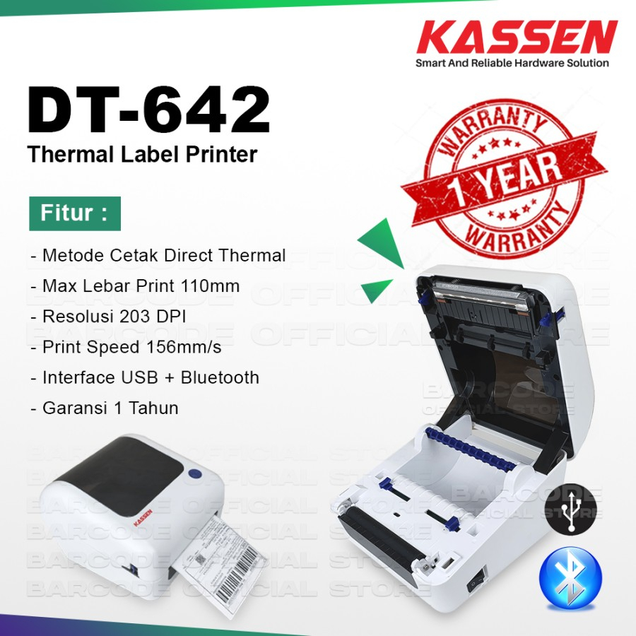 Jual PRINTER BARCODE KASSEN DT-642 CETAK STIKER LABEL THERMAL USB ...