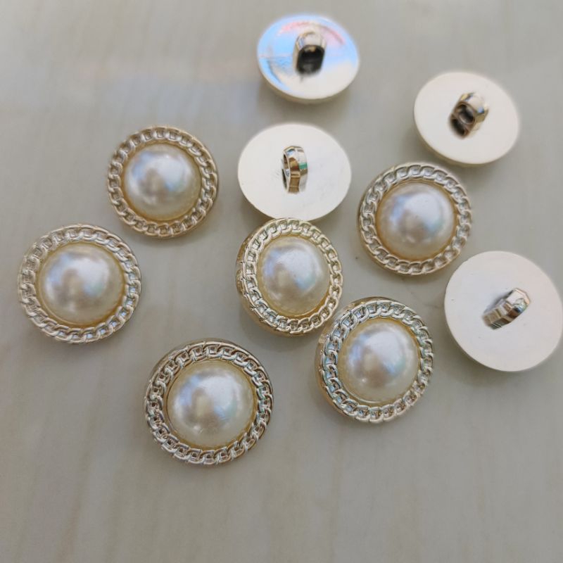 Jual Kancing timbul bunga mutiara list motif rantai gold 12 pcs ukuran ...