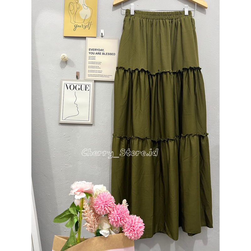 Jual Cherry_ Ruffle Skirt 3 susun / rok panjang wanita / skirt korean ...