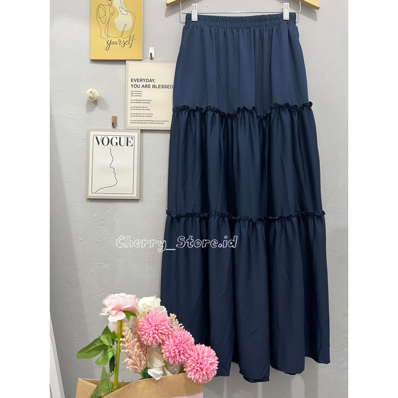 Jual Cherry_ Ruffle Skirt 3 susun / rok panjang wanita / skirt korean ...